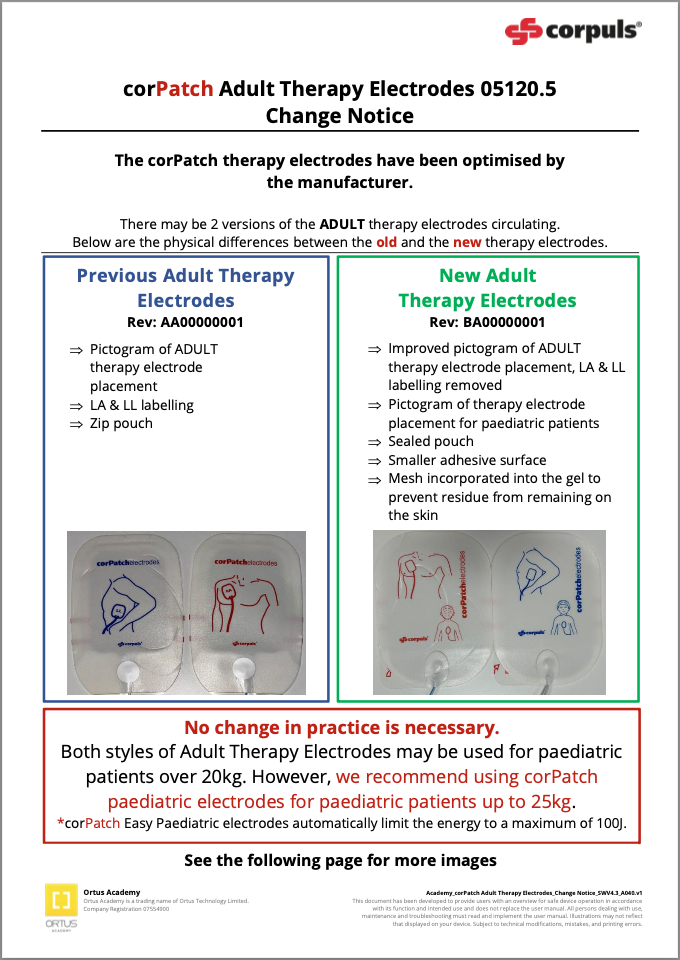 Change Notice: corPatch Easy Adult Therapy Electrodes - May 2024